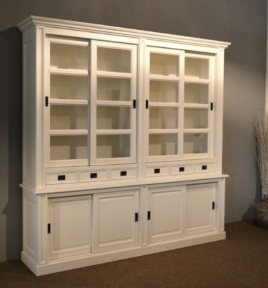 Witte grote landelijke buffetkast 250 cm – Teak&White